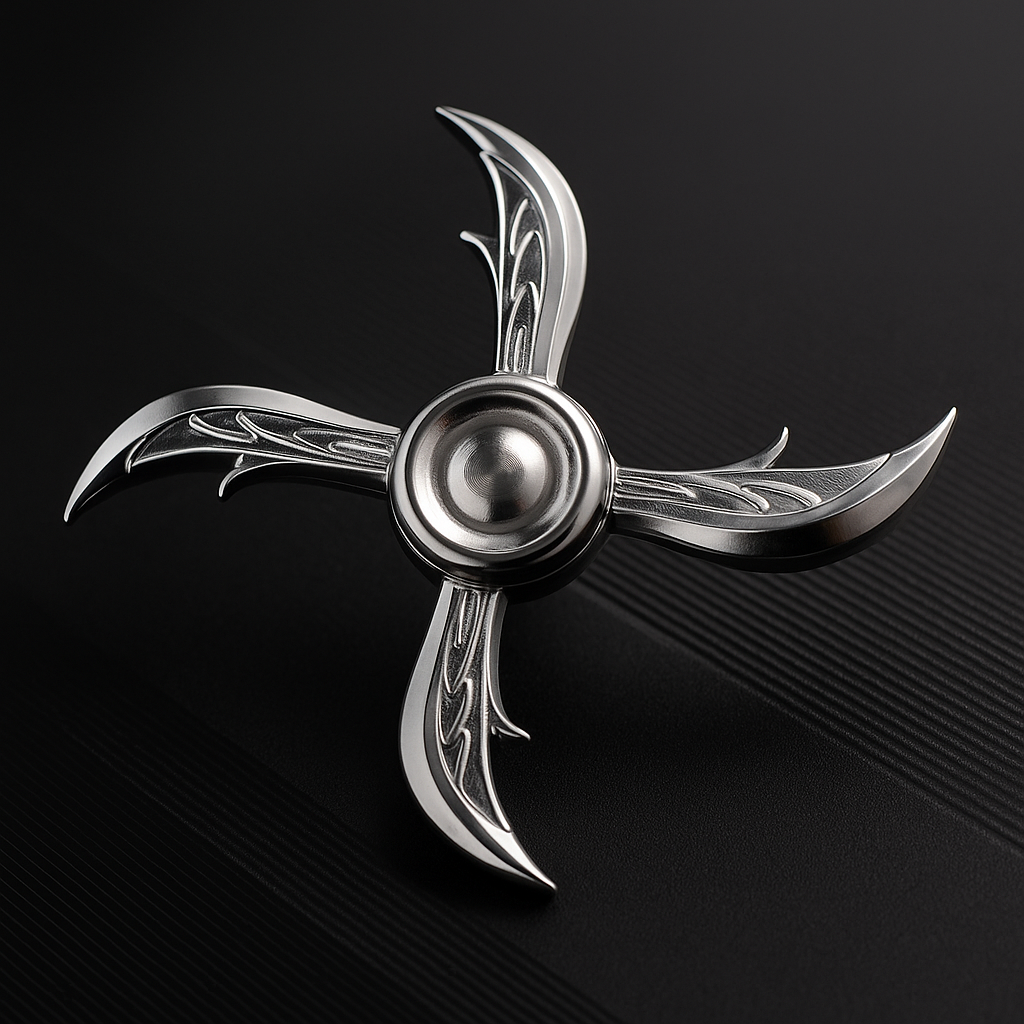 ⚔️ Fidget Spinner Metalic Silver Blade – Design Ninja cu 4 Lame Decora ...